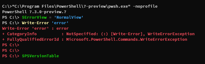$ErrorView = 'NormalView' leaves the console in Error color after rendering an ErrorRecord ...