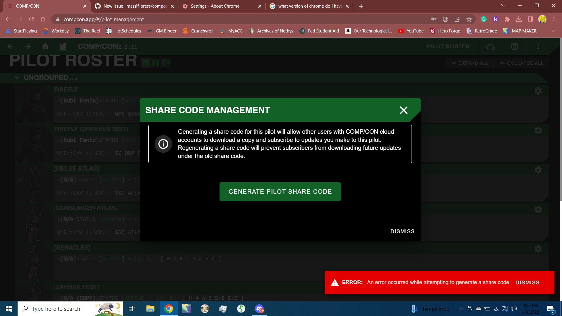 Share Code Error (Failing to Generate) · Issue #2200 · massif-press/compcon · GitHub