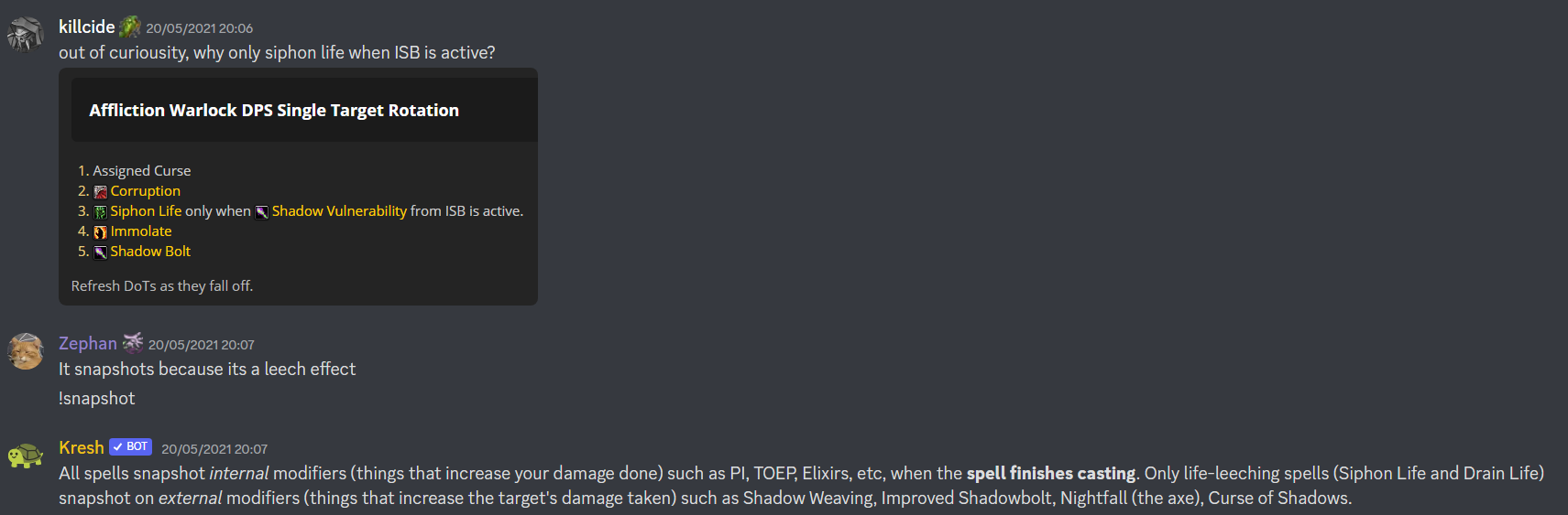 Siphon Life not snapshotting Improved Shadow Bolt · Issue #8181 · Atlantiss/NetherwingBugtracker ...