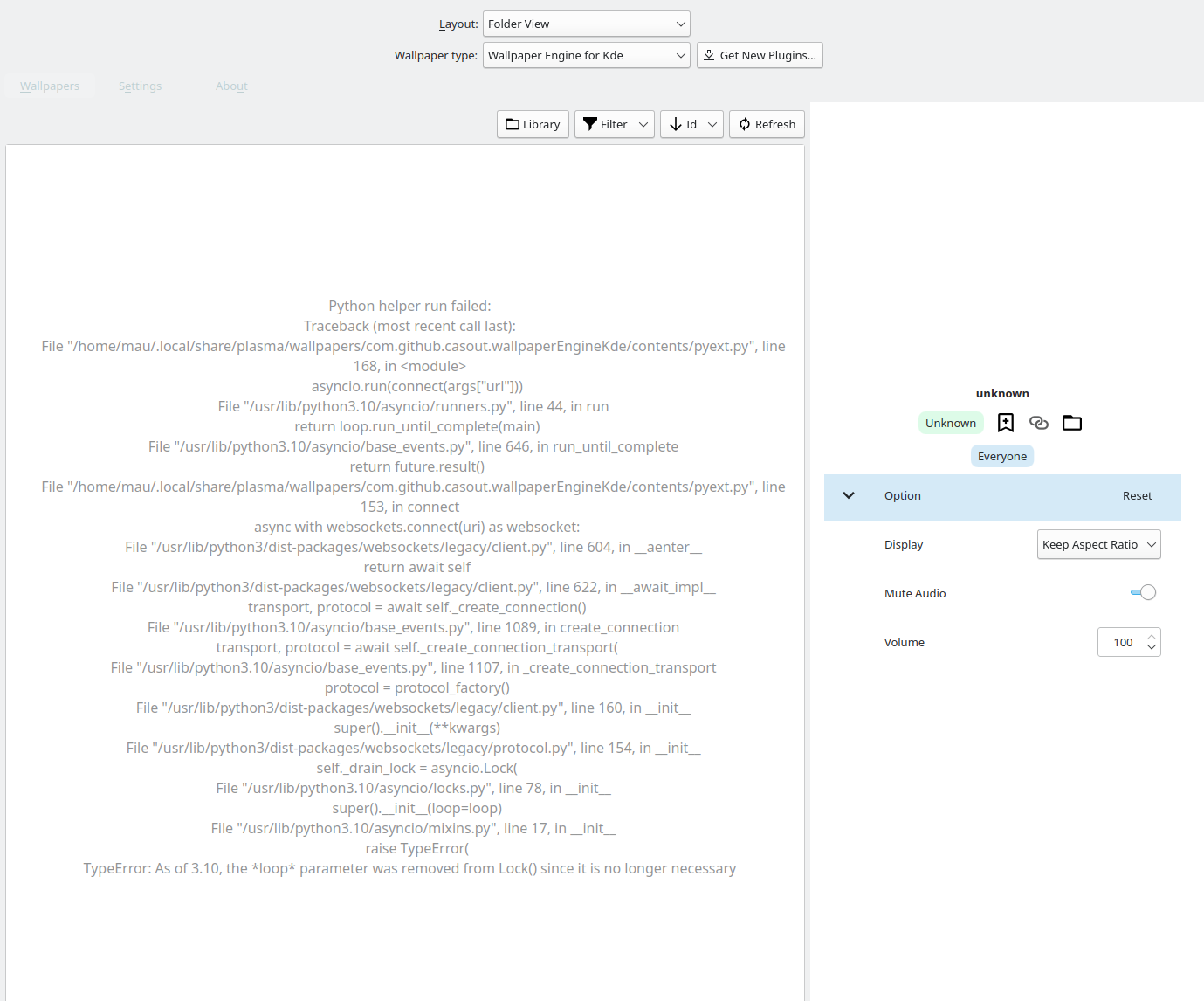 Python error message when selecting plugin from dropdown in the ...