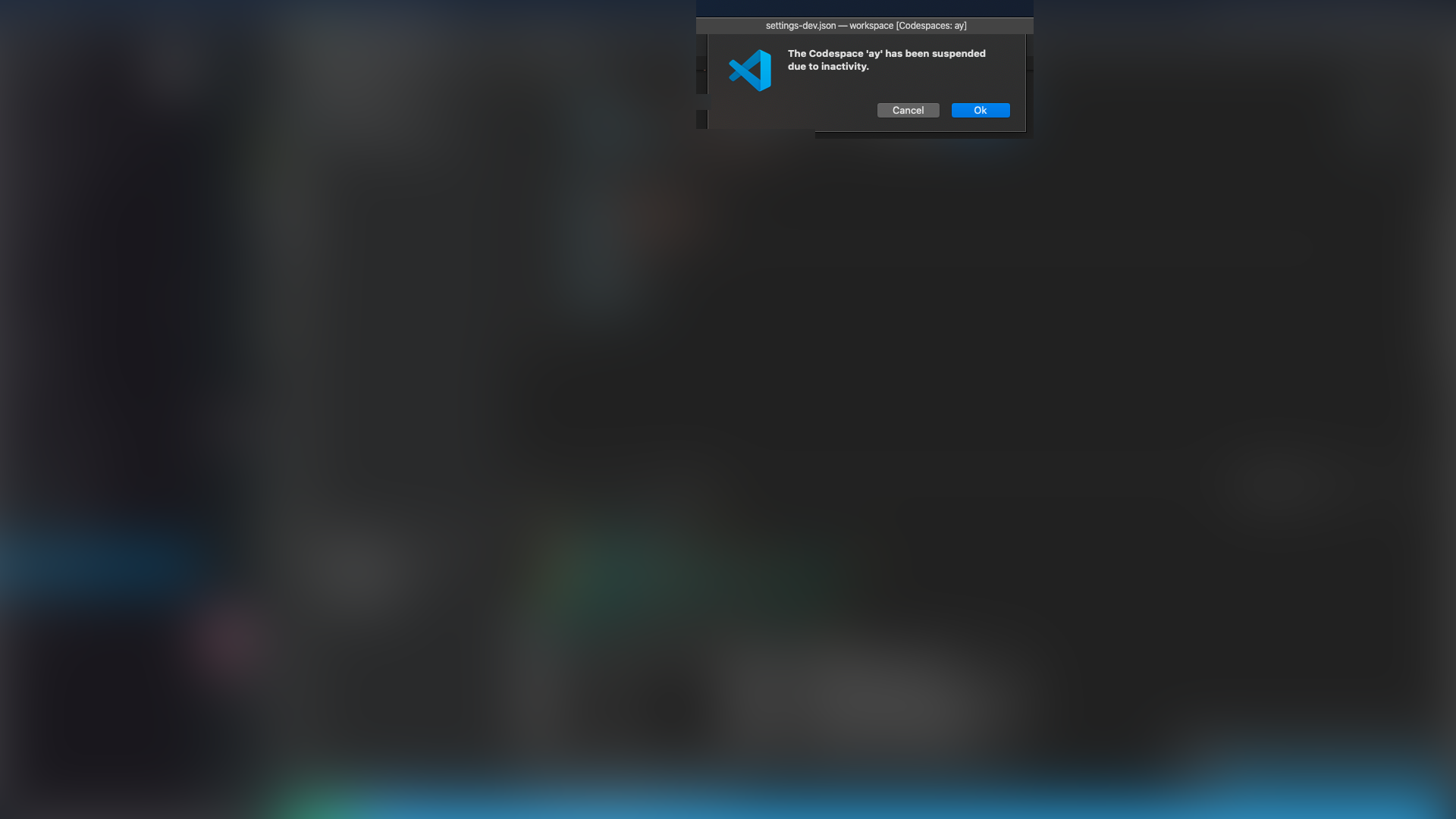 Wrong window closing after Codespace timesout and you "ok" the message ...