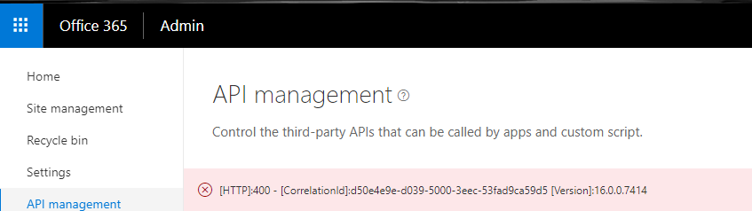 [HTTP]:400 - [CorrelationId] when attempting to Approval API permissions for SPFx package ...