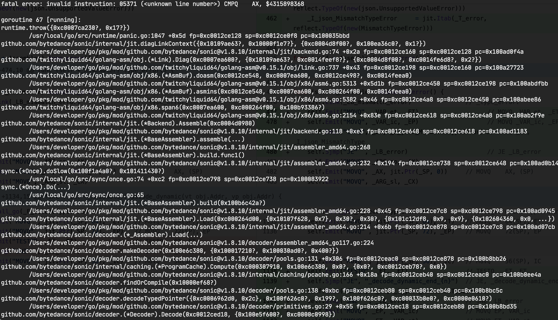 1.8.9 及以后版本MacOS sonic.Unmarshal 报错 · Issue #429 · bytedance/sonic · GitHub