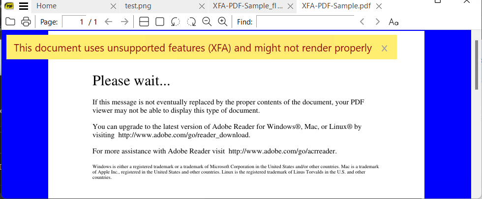 This document uses unsuported features (XFA) and might not render properly · sumatrapdfreader ...