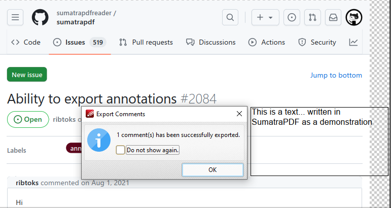 Ability to export annotations · Issue #2084 · sumatrapdfreader/sumatrapdf · GitHub