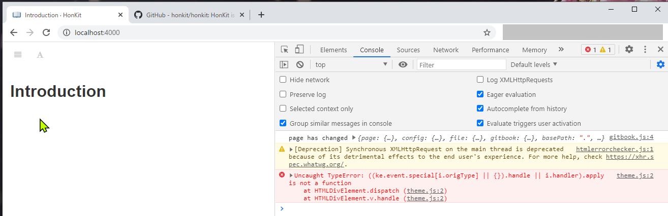 Uncaught TypeError when click a page · Issue #191 · honkit/honkit · GitHub