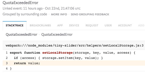 QuotaExceededError on localStorage.setItem() · Issue #224 · ganlanyuan/tiny-slider · GitHub