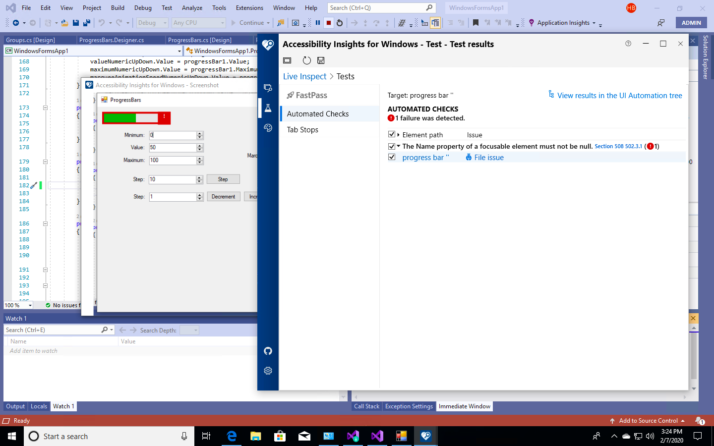Add missing ProgressBar AccessibleName by hughbe · Pull Request #2821 · dotnet/winforms · GitHub