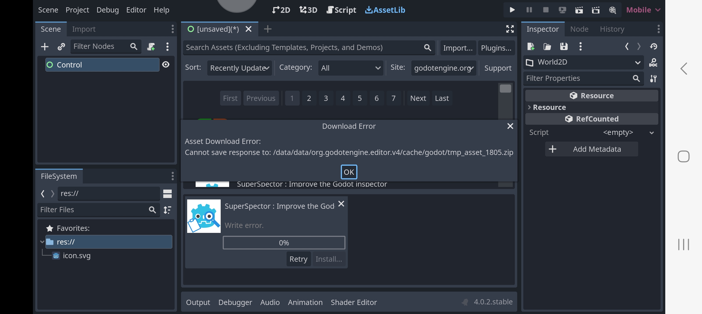Cannot save files from asset library downloads using the Android editor · Issue #75789 ...