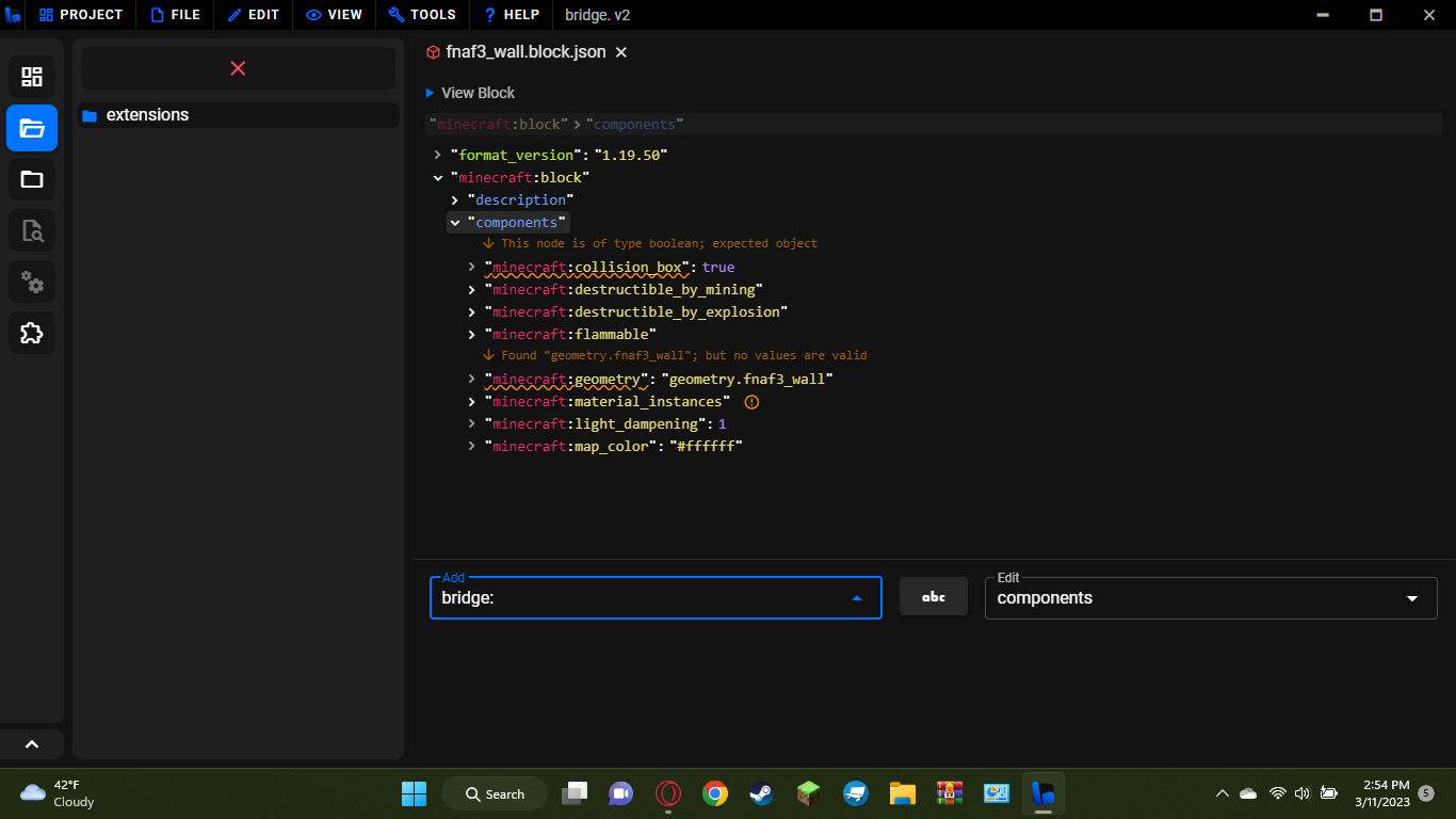 The Extensions don't work? · Issue #891 · bridge-core/editor · GitHub