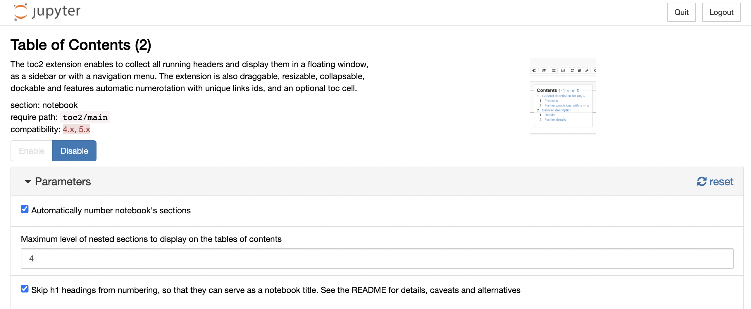 jupyter contents: add an option &quot;Skip h1 headings from numbering ...