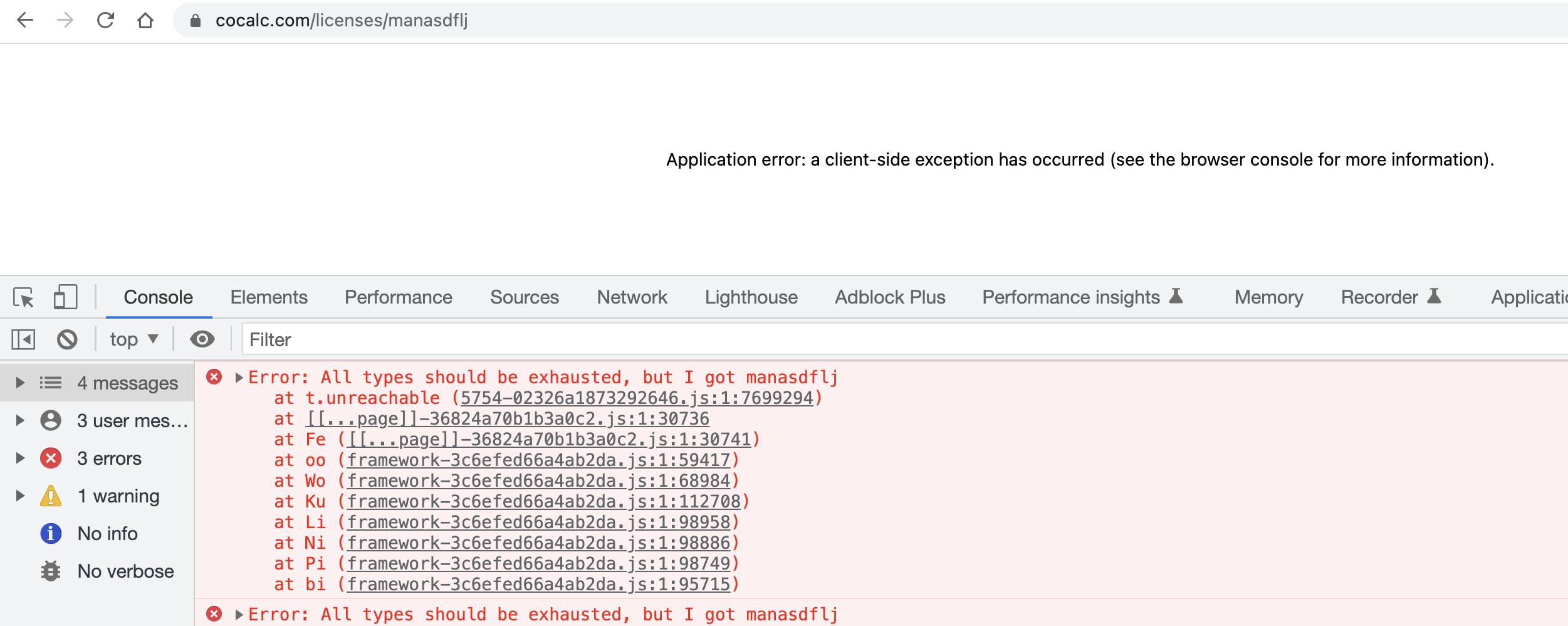 visiting an invalid url under licenses fails, e.g., https://cocalc.com/licenses/manasdflj ...