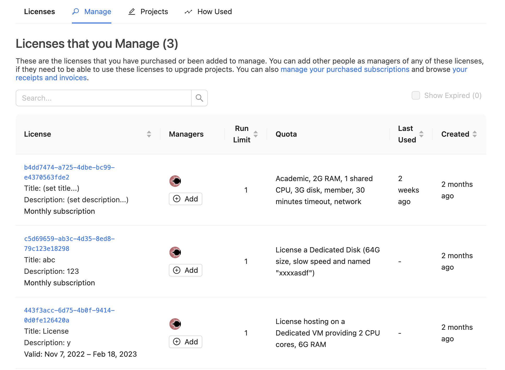 next/licenses/managed: awkward table columns · Issue #6315 · sagemathinc/cocalc · GitHub