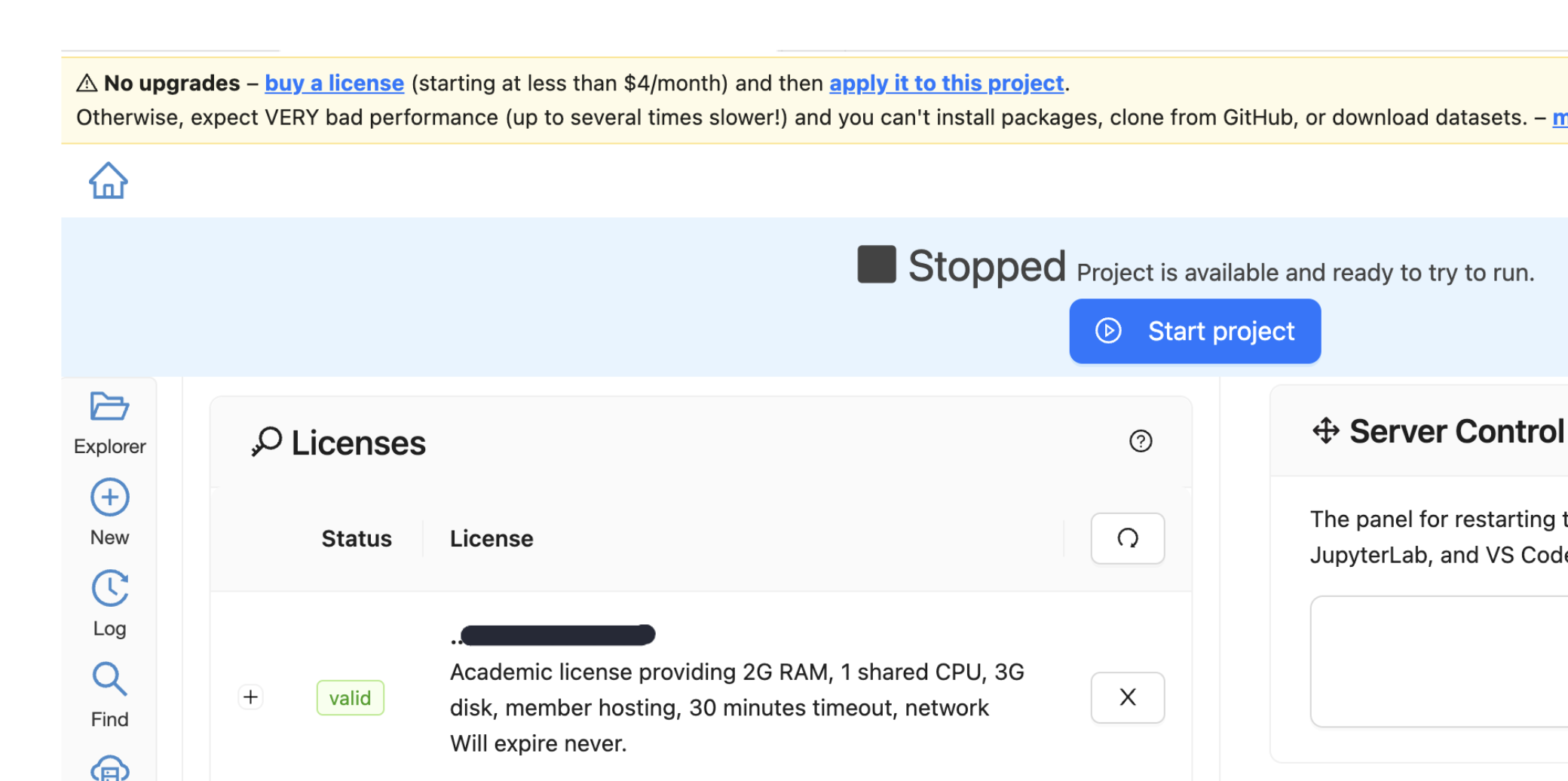 project warning banners: do not show any warning or other banners when the project is stopped ...