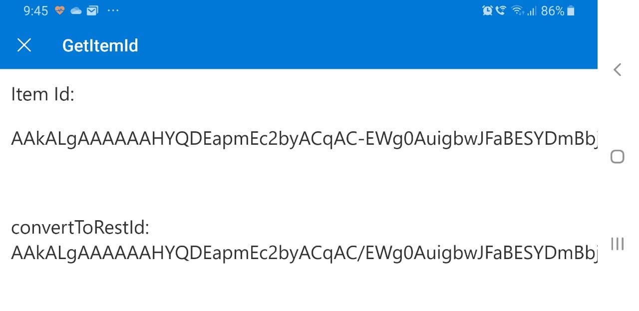 mailbox.item.itemId on Android return id in different format · Issue #1520 · OfficeDev/office-js ...