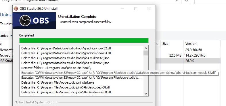 Virtual Camera can not be removed even when uninstalling OBS · Issue ...