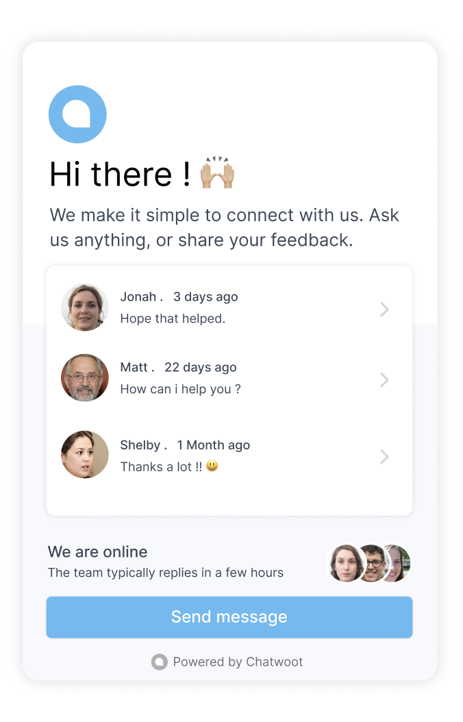 feat: Change widget intro page to include existing conversations · Issue #2913 · chatwoot ...