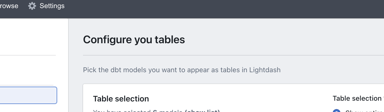 Typo in 'Configure tables' page under Project Settings · Issue #2147 · lightdash/lightdash · GitHub