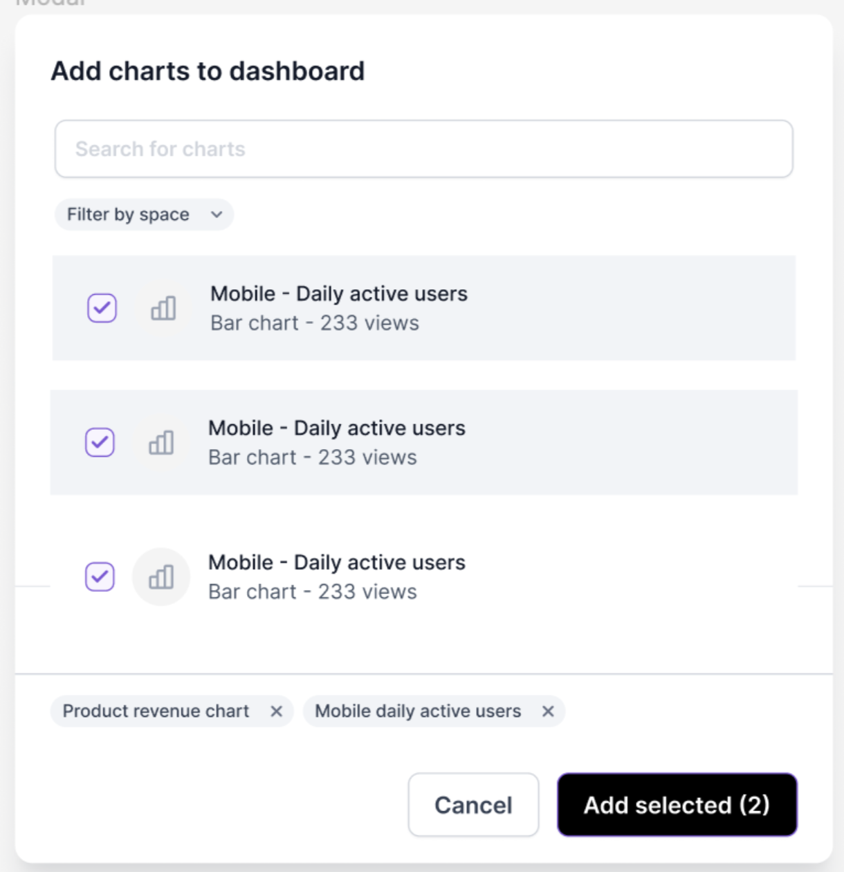 When adding charts to a dashboard, you should be able to filter by space first · Issue #5798 ...