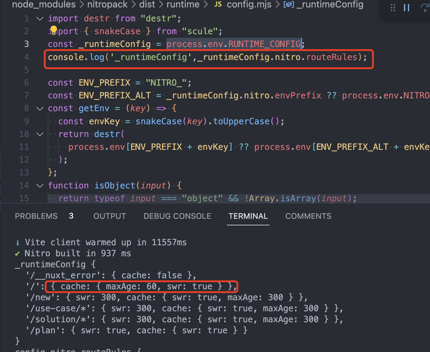 `routeRules` cache config does not support using functions like `getKey` or ...