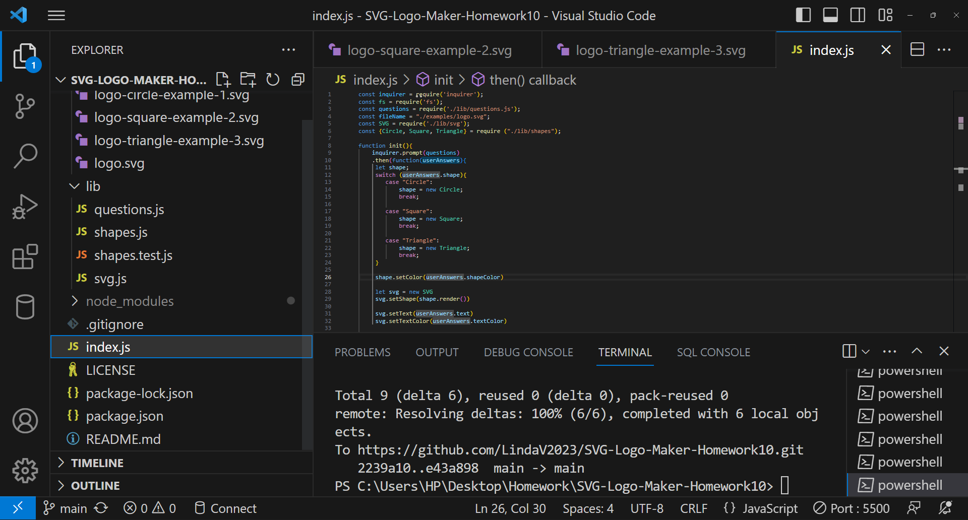 GitHub - LindaV2023/SVG-Logo-Maker-Homework10: Make a command-line application to create a logo ...