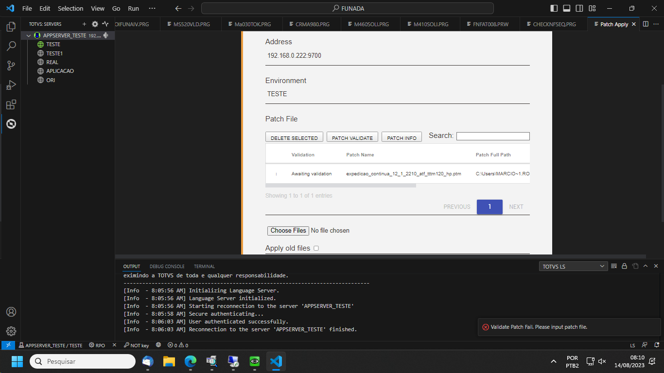 Erro Validate Patch Fail Please Input Patch File Arquivos Zip · Issue 1136 · Totvstds