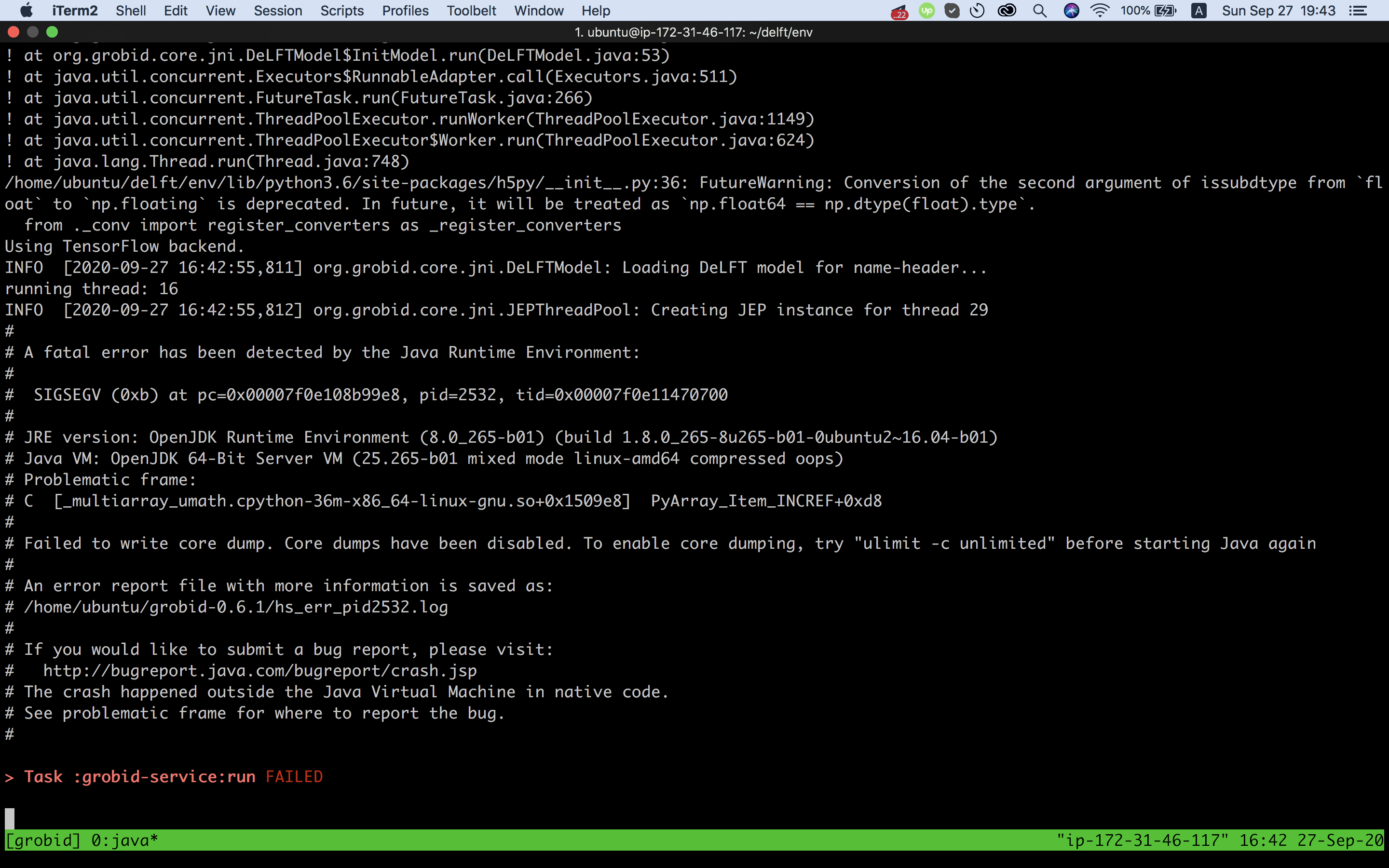 Troubleshooting DeLFT with GROBID (logs provided) · Issue #643 · kermitt2/grobid · GitHub