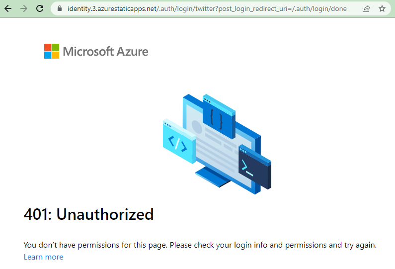 Built In Twitter Auth Provider Returning 401 Unauthorized · Issue 1147 · Azurestatic Web 4473