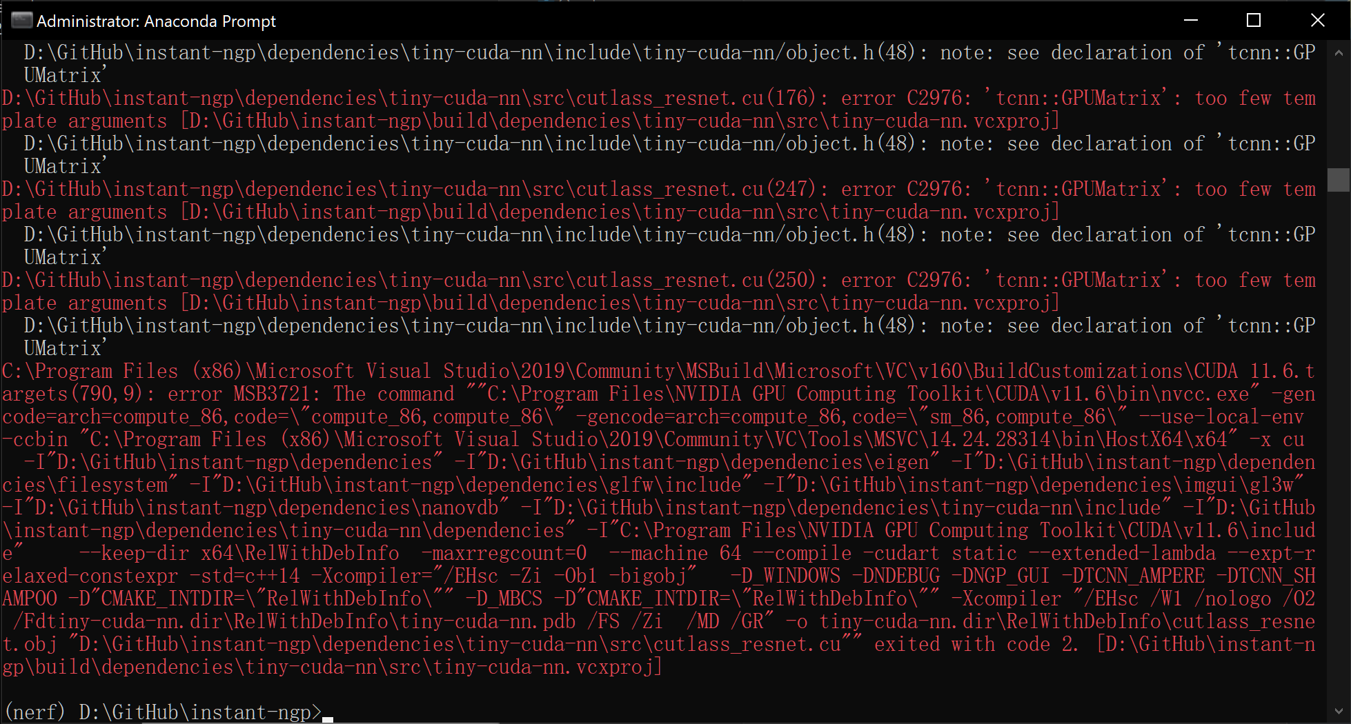 build error tcnn::GPUMatrix · Issue #17 · NVlabs/instant-ngp · GitHub
