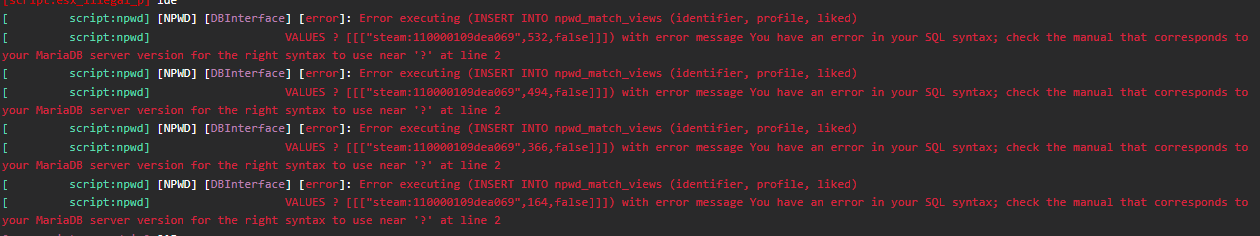Bug: Syntax error in match_views insert · Issue #678 · project-error/npwd · GitHub