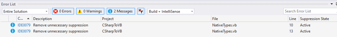 IDE0079 should not warn when #Disable Warning IDE0049 is suppressing ...