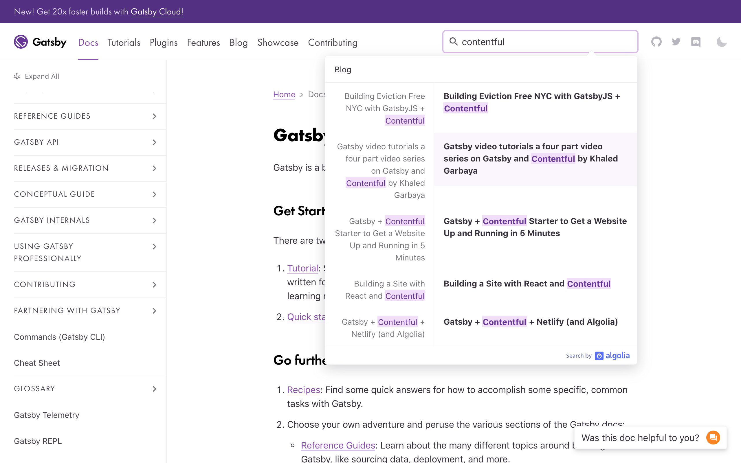 (www) Configure docsearch to value docs > blog · Issue #21783 · gatsbyjs/gatsby · GitHub