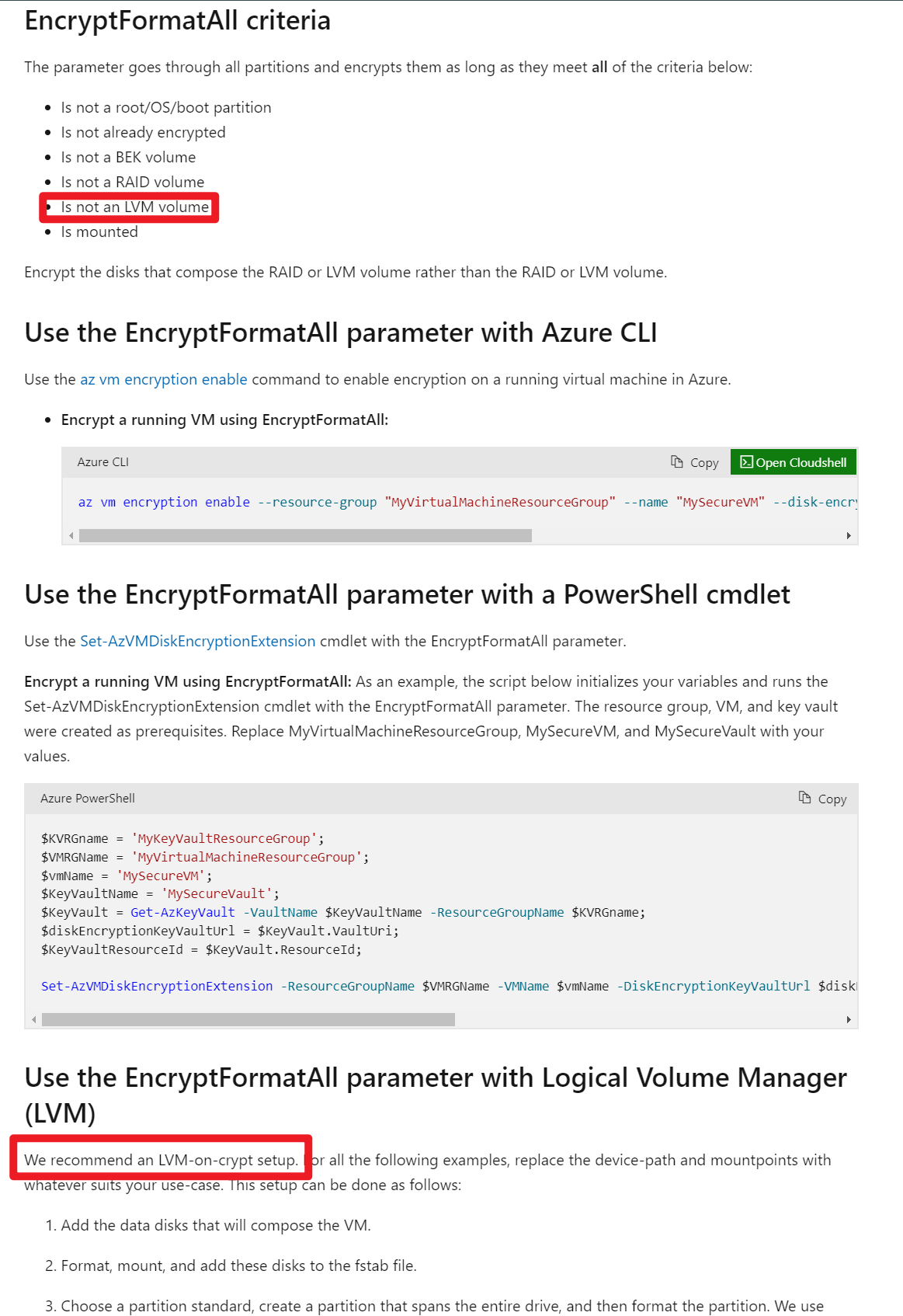 question on encryted existing ext4 data disk with LVM volume · Issue #106645 · MicrosoftDocs ...