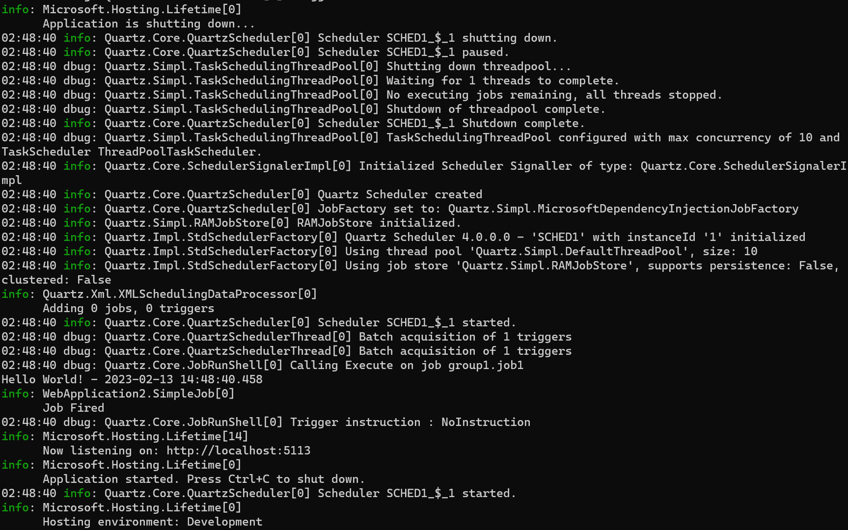 Quartz tries to access disposed logger after the host has been ...