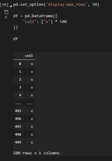 Pd set option display max rows To Anything Greater Than Default No 