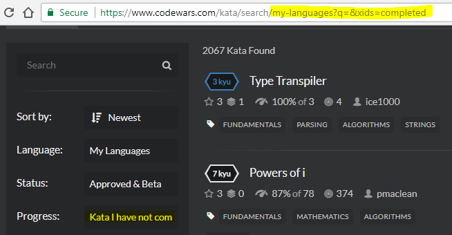 Clicking progress goes to the wrong url · Issue #1244 · codewars/codewars.com · GitHub