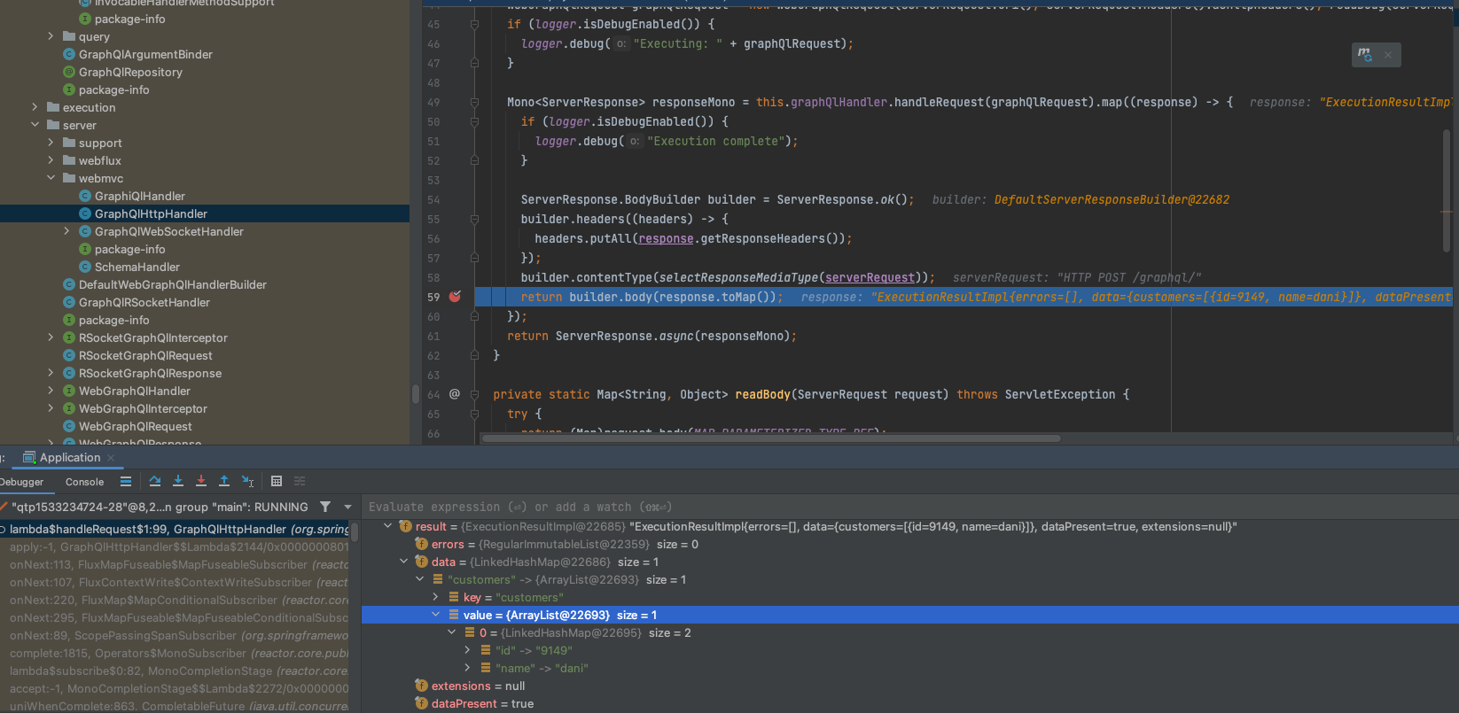 Execution complete but no response body returned · Issue #508 · spring-projects/spring-graphql ...