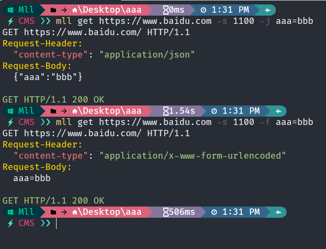 GitHub - mllcms/cmd-request: 终端网络请求工具 自动格式化 json 显示