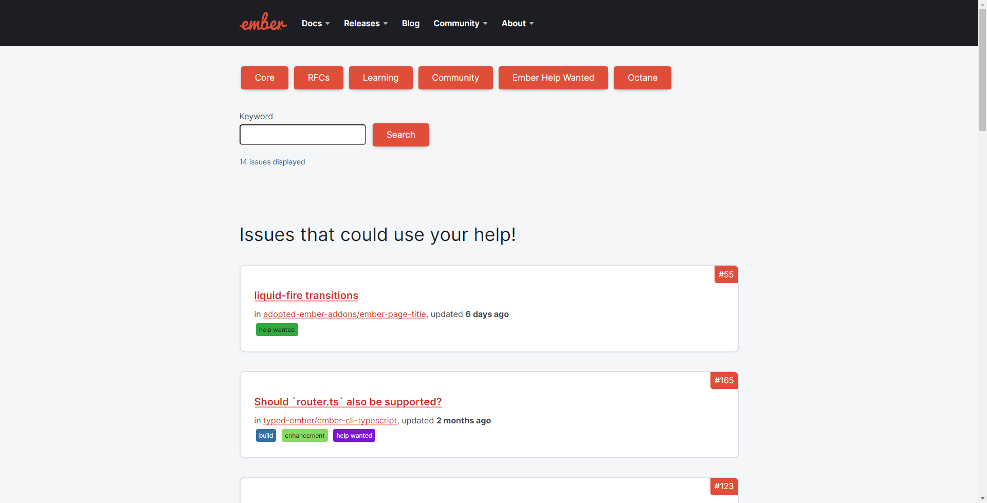 "All issues" filter takes you to the homepage · Issue #156 · ember-learn/ember-help-wanted · GitHub