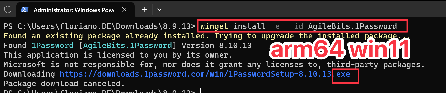 [Package Issue]: AgileBits.1Password on Arm64 (uses exe instead of msi installer) · Issue ...