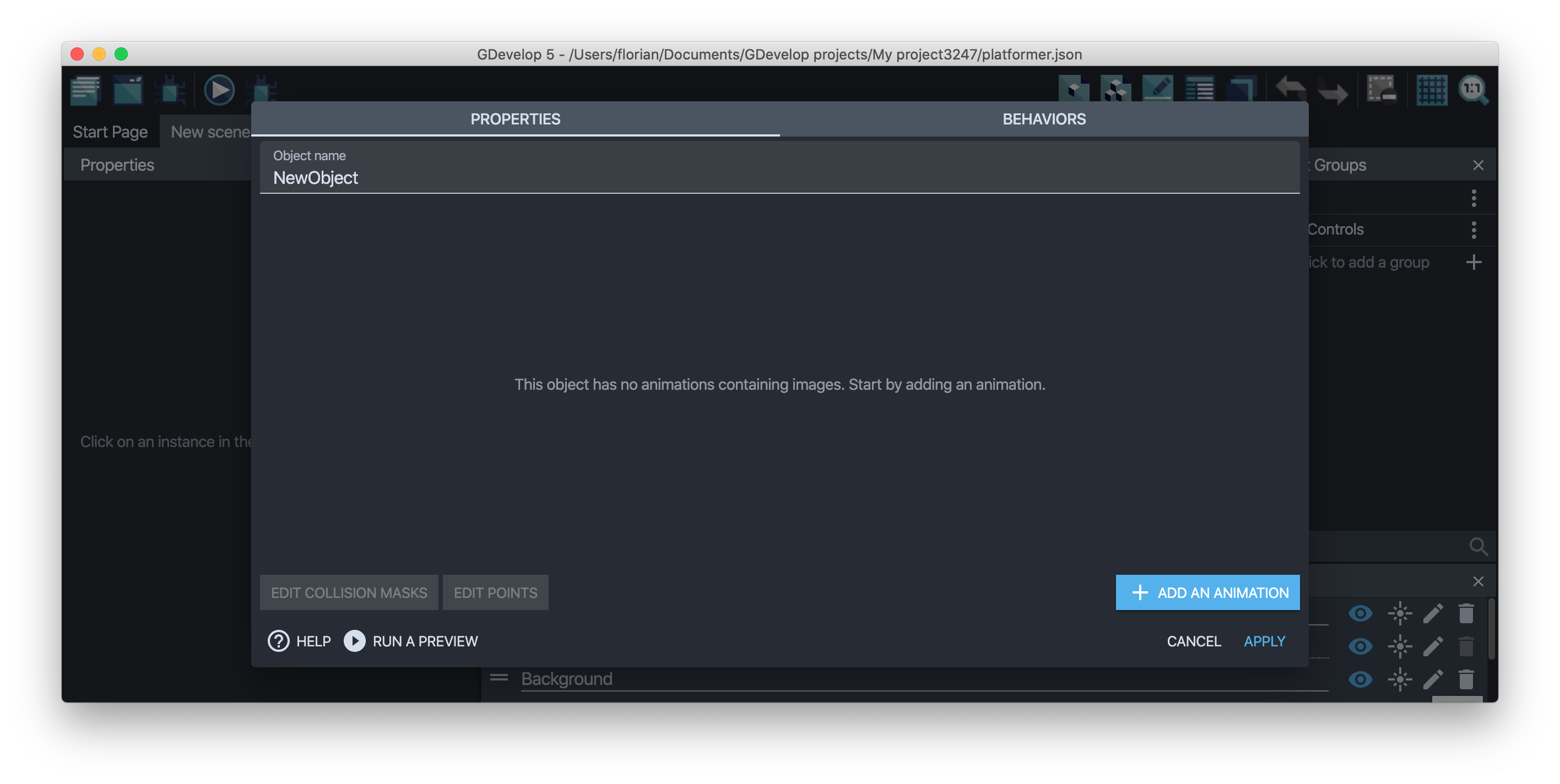 Buttons "edit collision masks" and "edit points" to the top! · Issue #2755 · 4ian/GDevelop · GitHub