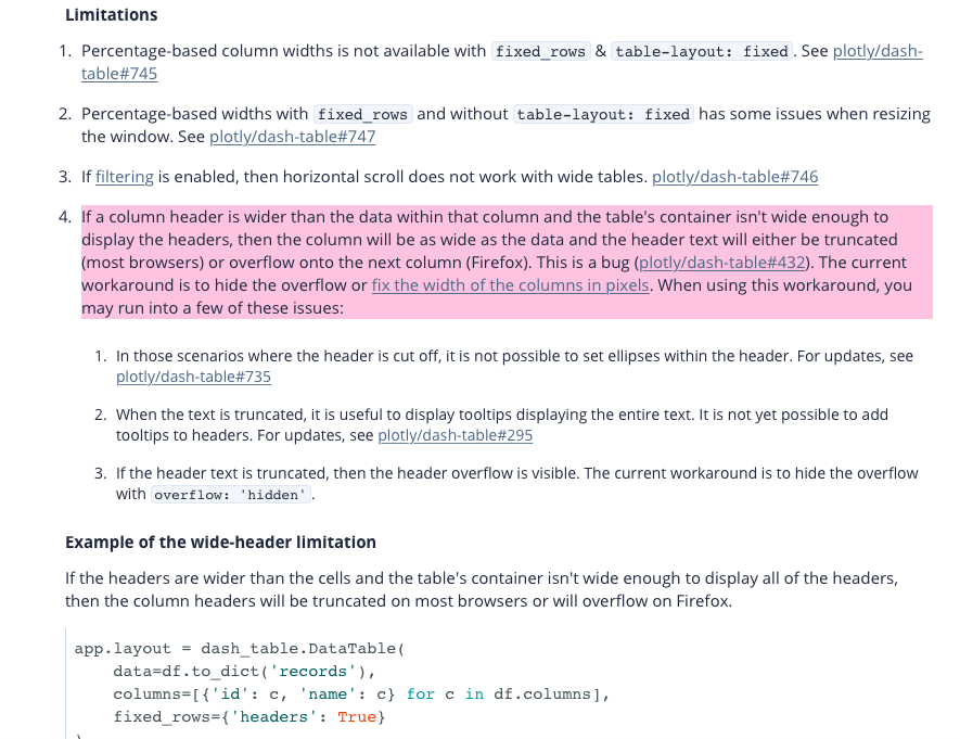 With fixed rows, columns are as wide as the data and not the headers · Issue #432 · plotly/dash ...