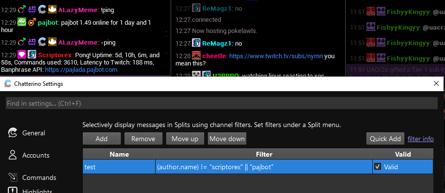Filters are not working · Issue #2466 · Chatterino/chatterino2 · GitHub