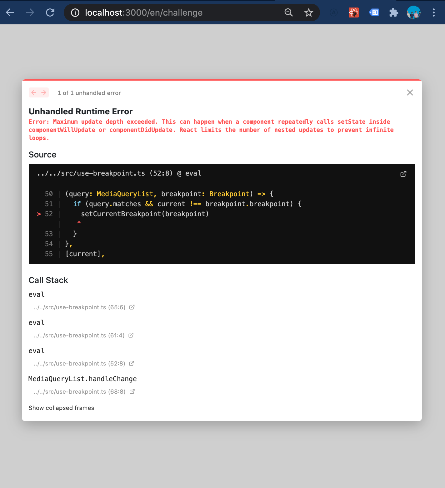 Switching between breakpoints causes useBreakpoint to throw React state ...