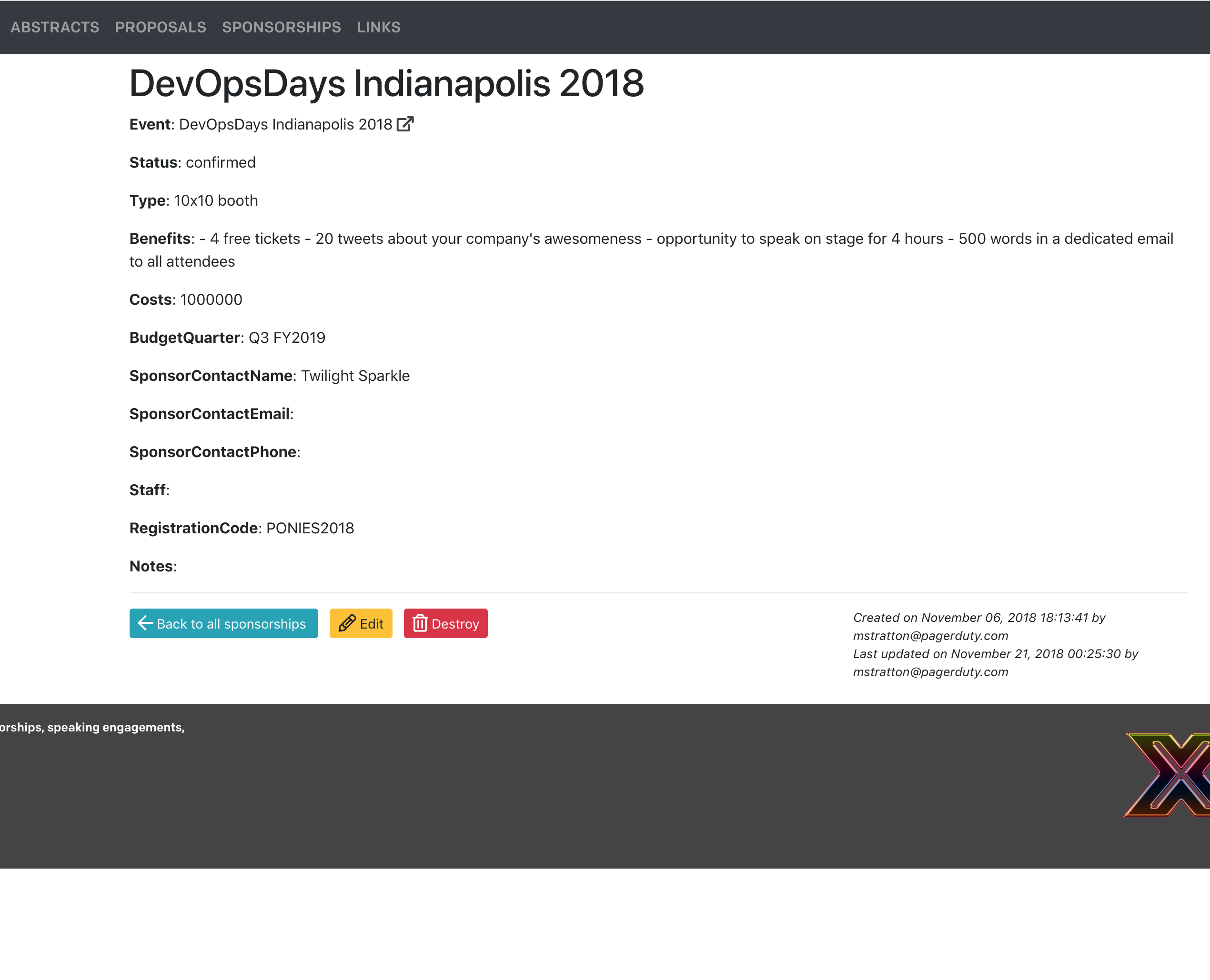 Field names on Sponsorship detail page are lacking spaces · Issue #68 · mattstratton/xela · GitHub