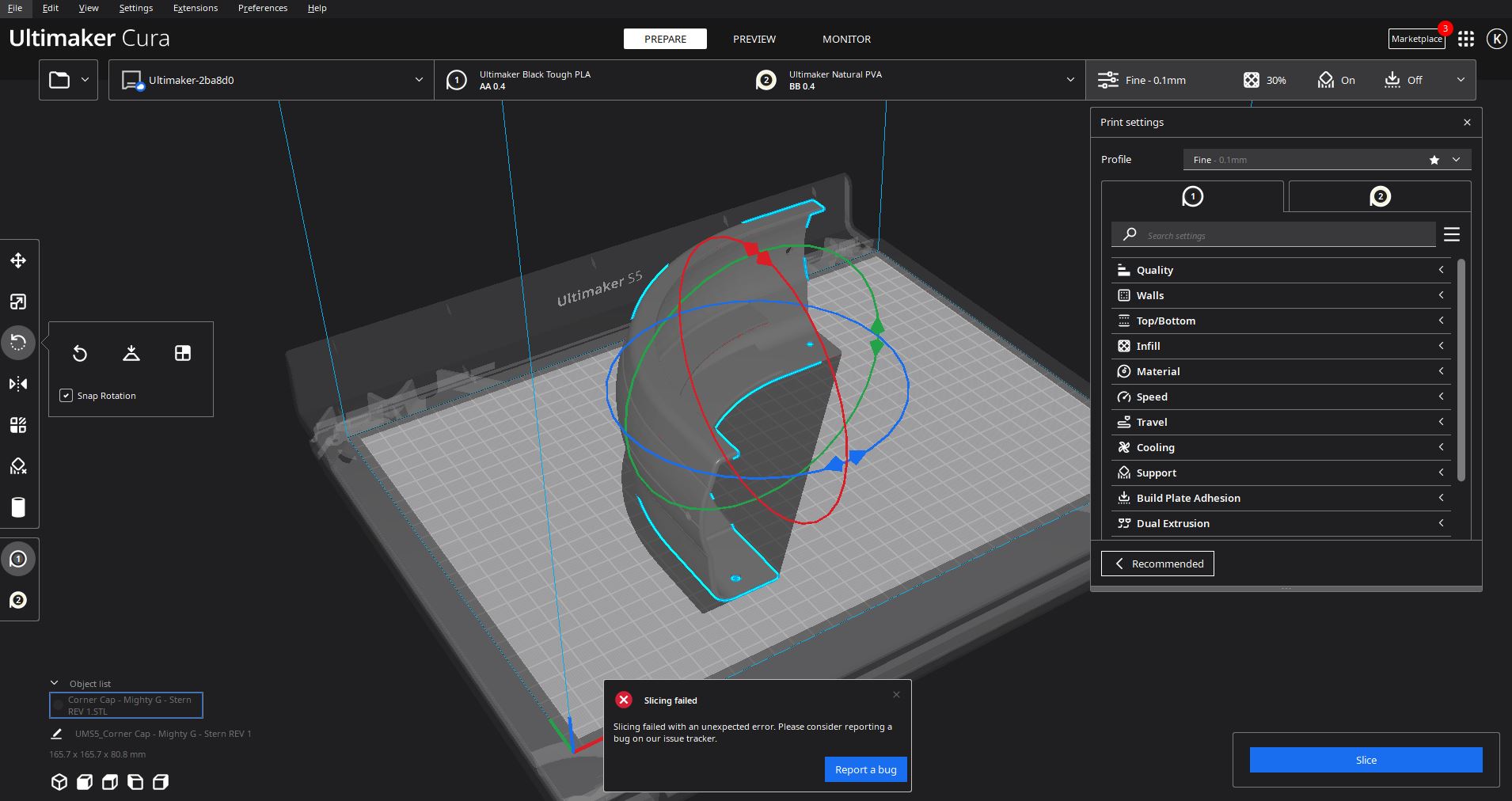 Slicing Failed · Issue 14918 · Ultimaker Cura · Github