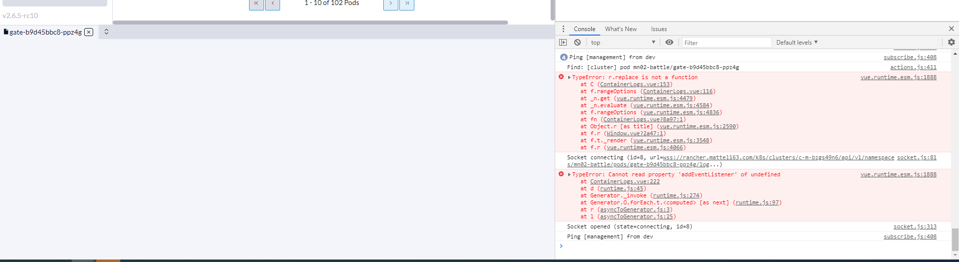 [BUG]v2.6.5-rc10版本，rancher上无法查看pod的log · Issue #6342 · rancher/dashboard · GitHub