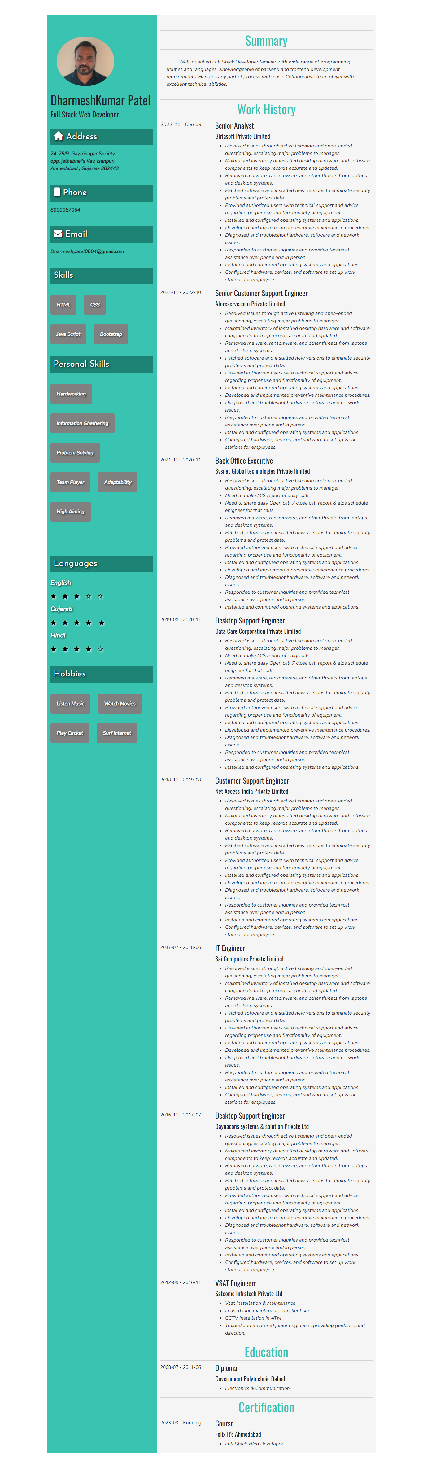GitHub - Dharmeshpatel0604/Resume-Format-with-details: In this Task I ...
