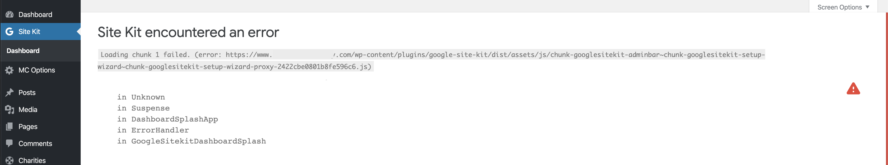 Site Kit encountered an error: Loading chunk 1 failed · Issue #1433 ...