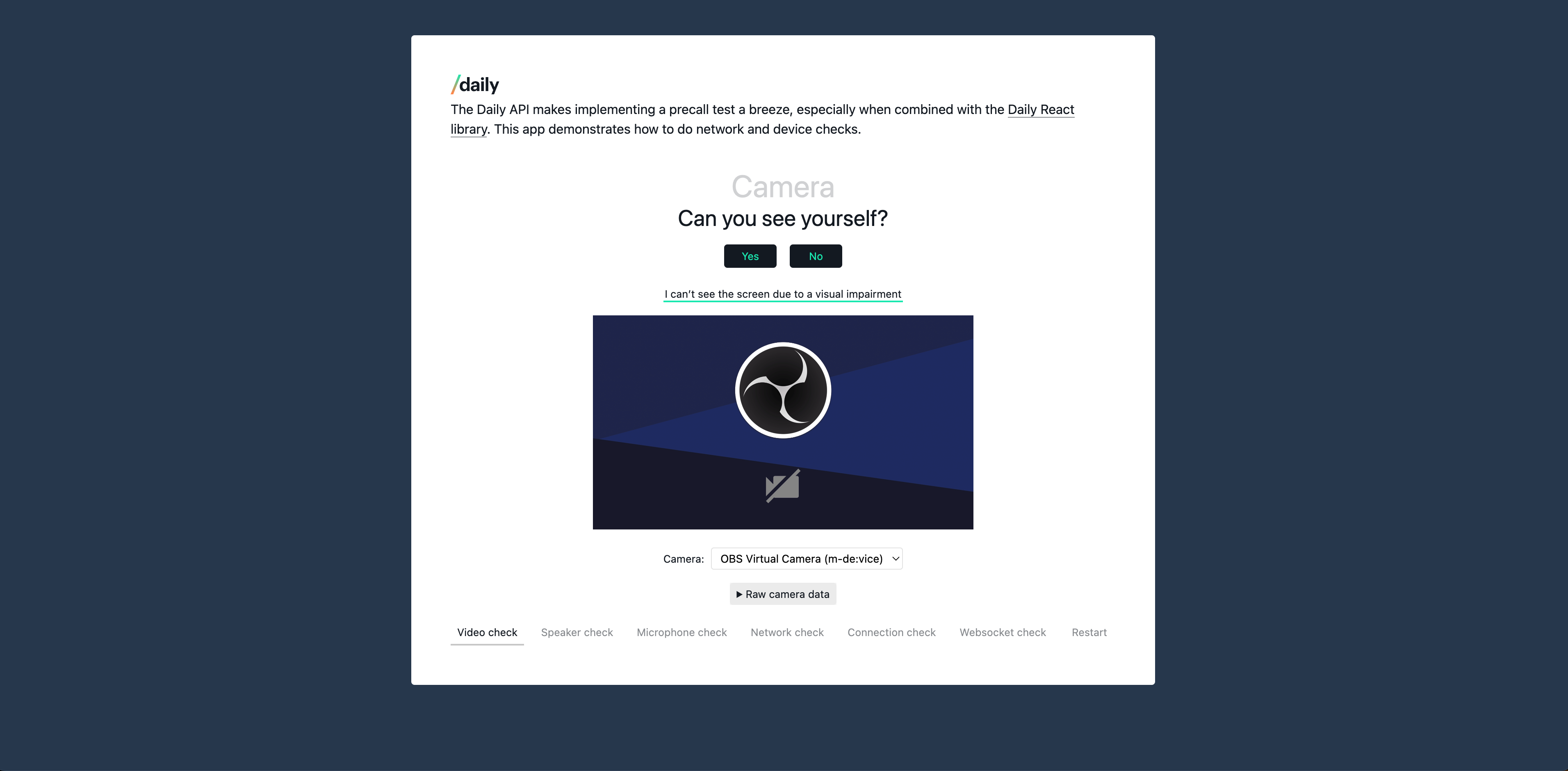 GitHub - daily-co/daily-precall-react: A demonstration of a precall experience using Daily and React